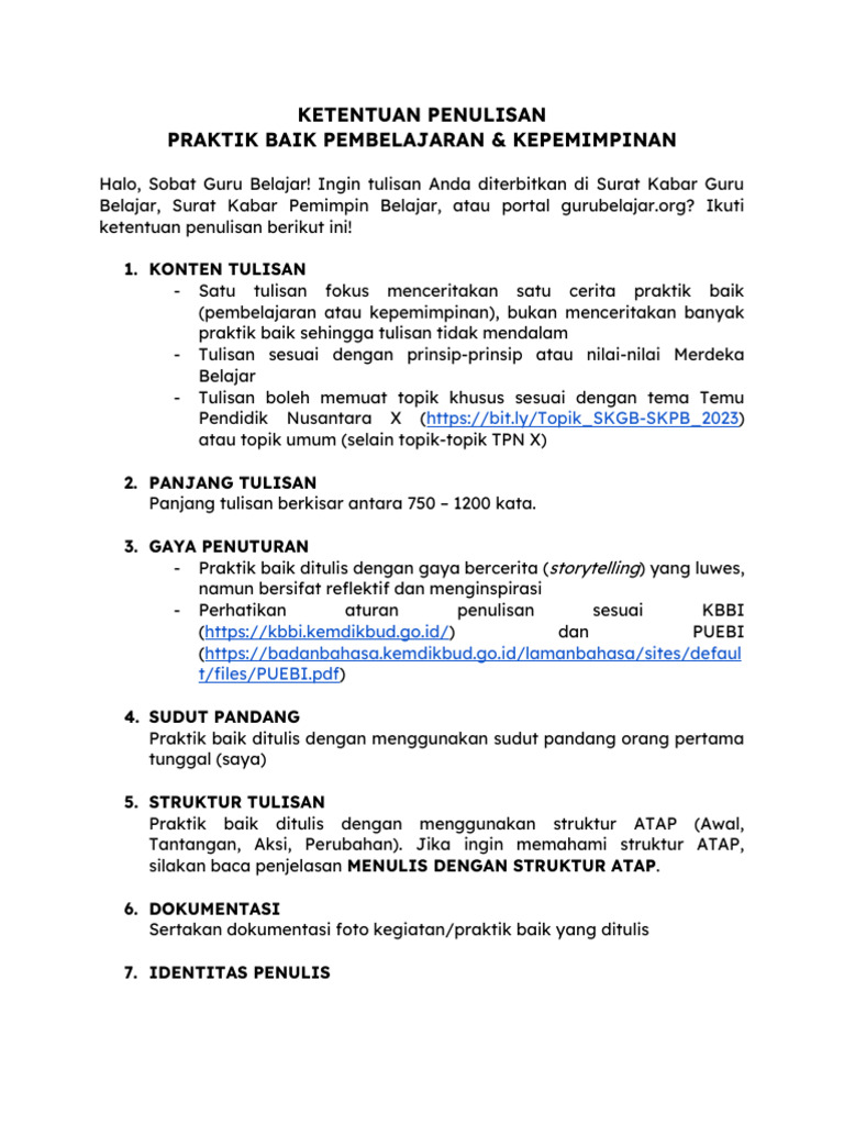 Ketentuan Penulisan Praktik Baik | PDF