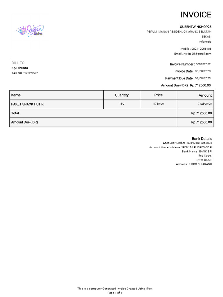 Invoice KP - Cibuntu 308232552 | PDF | Service Industries | Government ...