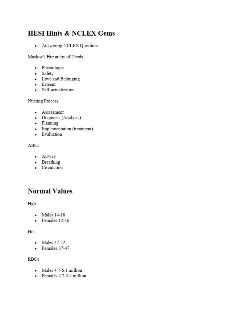 HESI Hints & NCLEX Gems!! | PDF