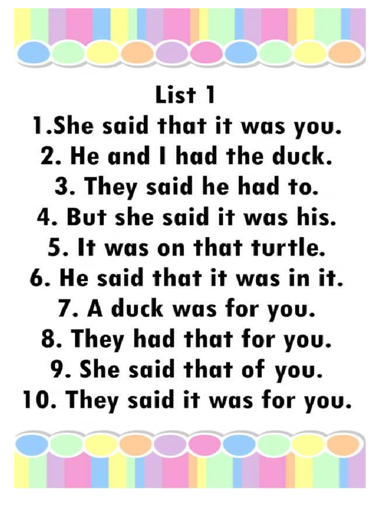 Dolch List Sentences | PDF