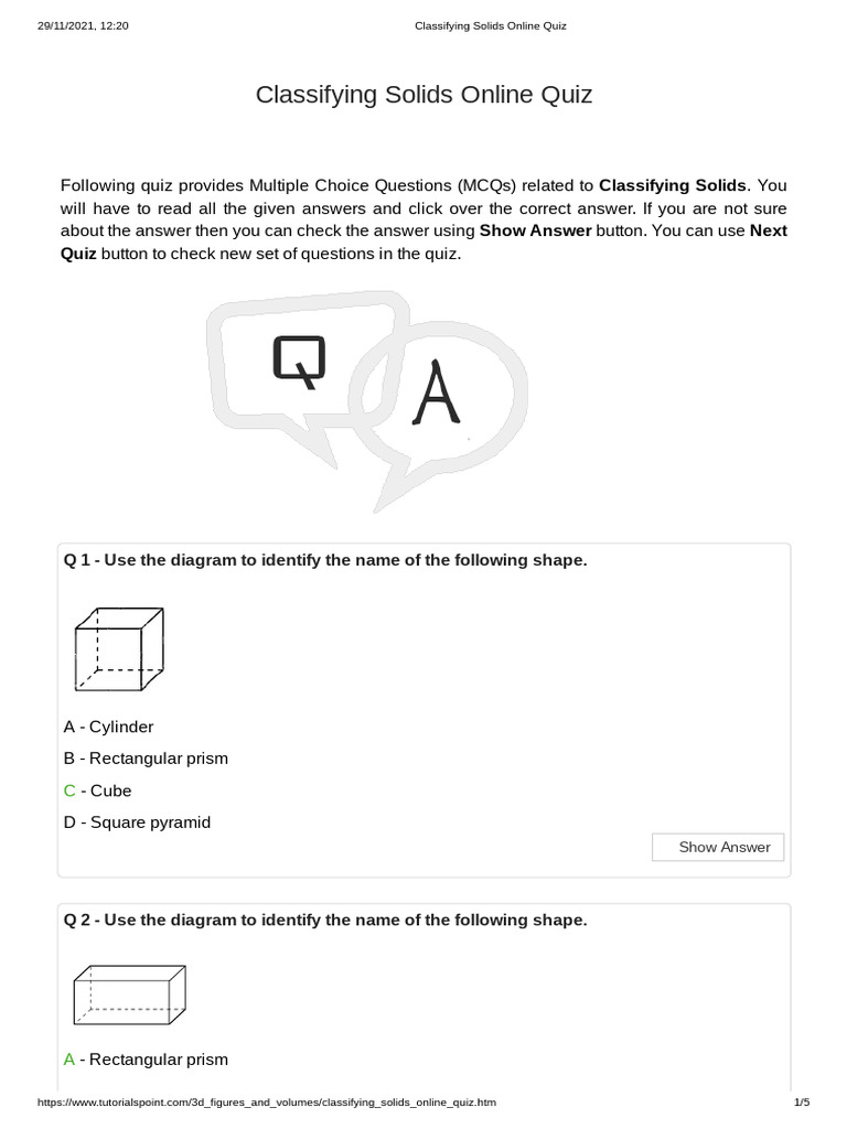 Classifying Solids Online Quiz | PDF | Shape | Tetrahedron
