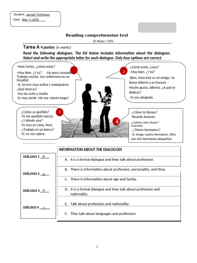 Activity Reading Comprehension Spanish | PDF