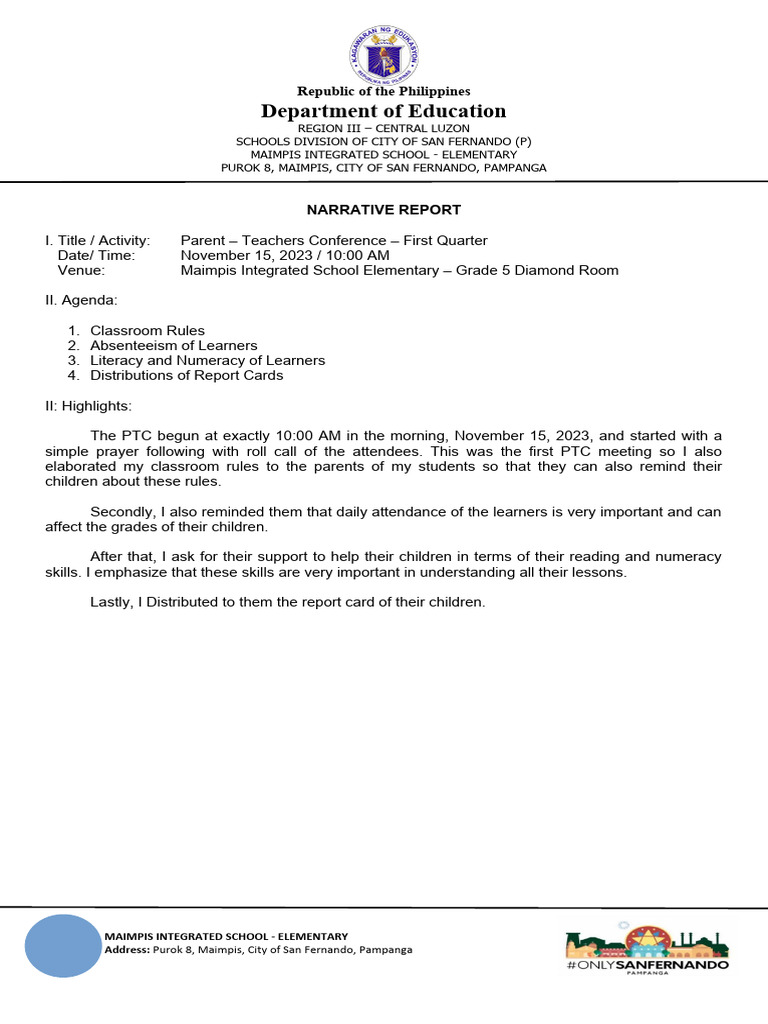 Narrative Report Template | PDF | Pedagogy | Teaching