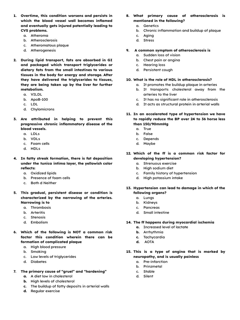 Patho Practice Quiz | PDF | Atherosclerosis | Kidney