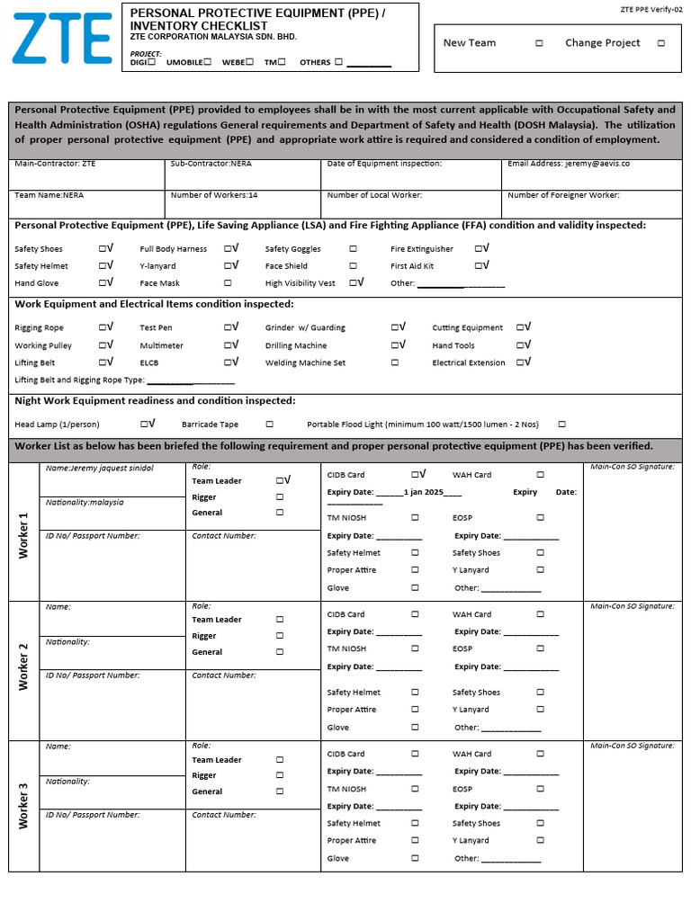 PPE Inspection Checklist Template | PDF | Personal Protective Equipment ...