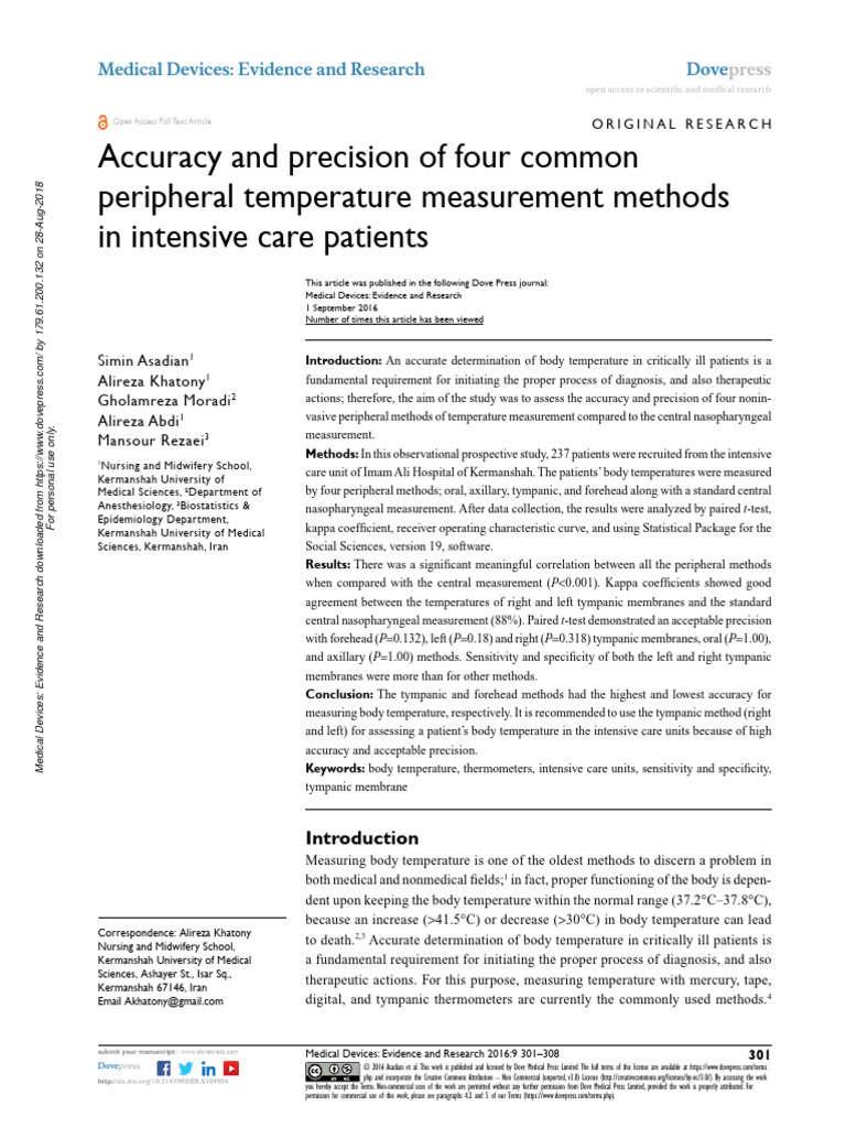 Peripheral Temperature | PDF | Sensitivity And Specificity | Thermometer