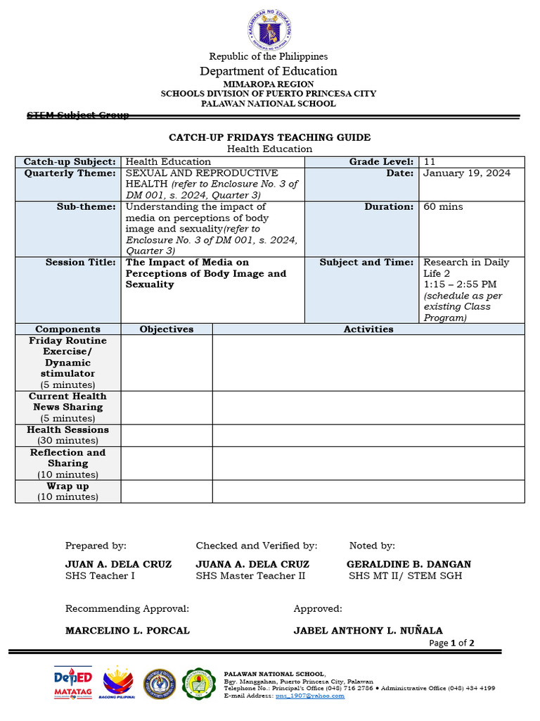 Catch Up Fridays Teaching Guide Health Education Session Guide Pdf