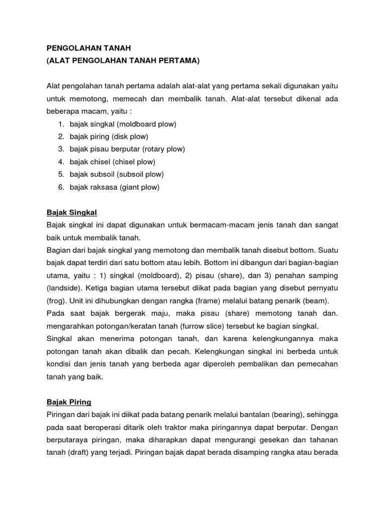 PENGOLAHAN TANAH (Alat Pengolahan Tanah Pertama) Novie | PDF