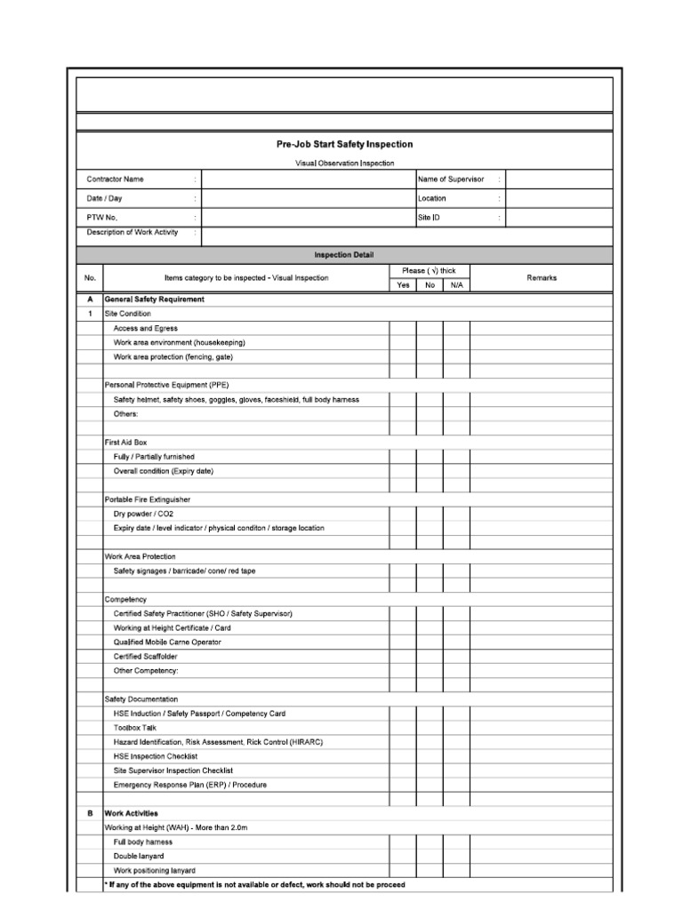 Pre-Job Inspection Form | PDF