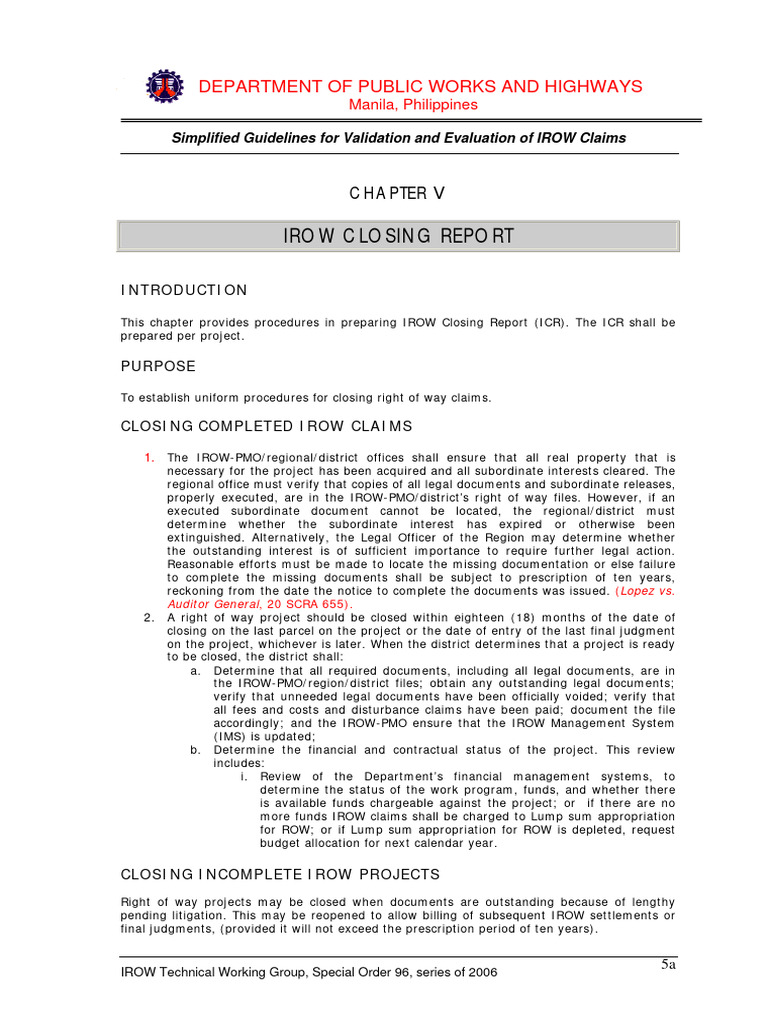 09 - Chapter V IROW Closing Report | Download Free PDF | Private Law ...