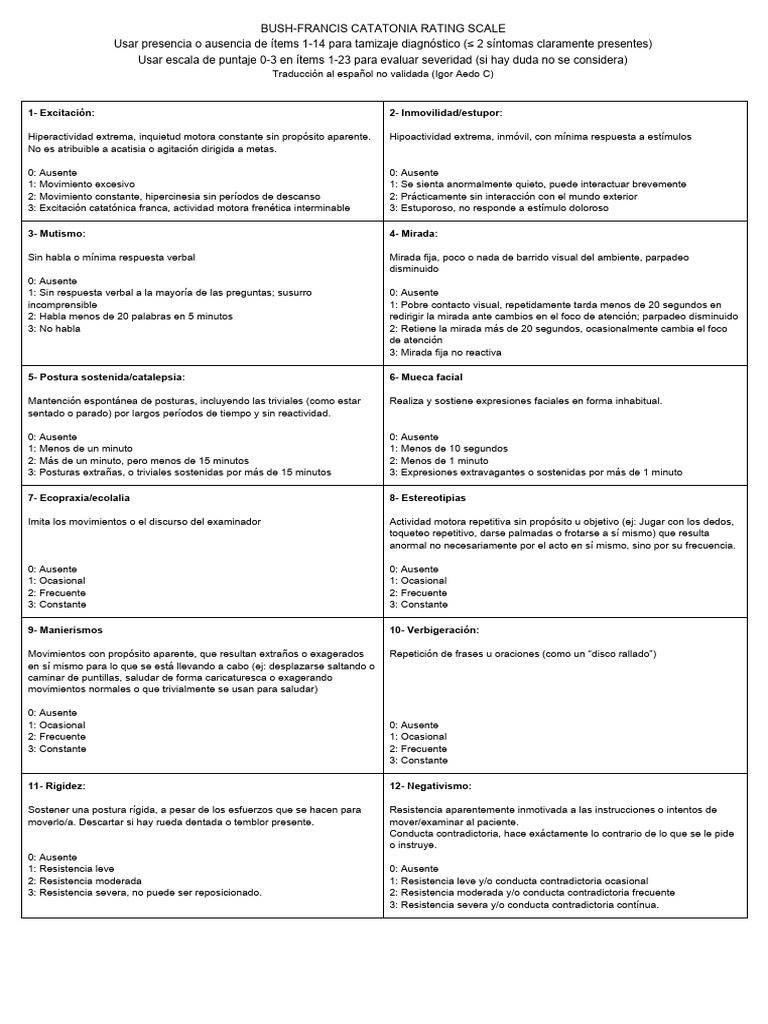 BUSH-FRANCIS (Español) ESCALA PARA CATONIA SPA | PDF | Medicina CLINICA ...