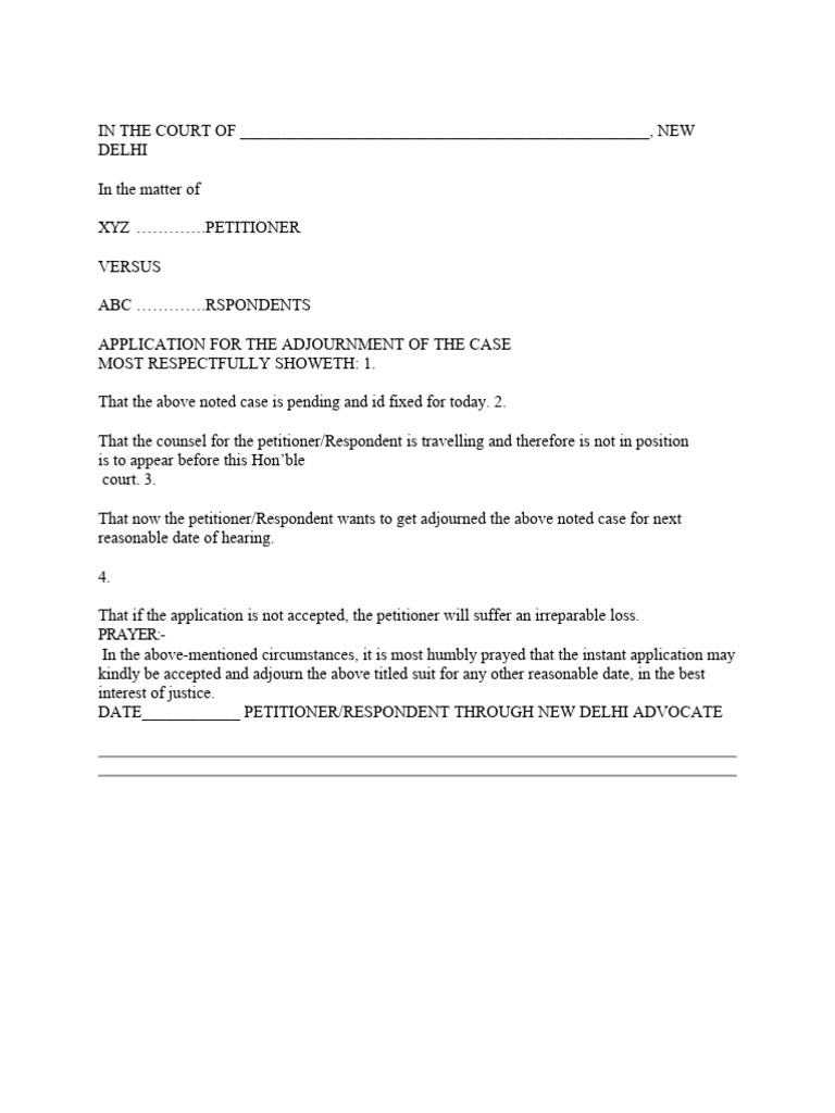 Adjournment Application for Court Case | PDF | Finance & Money ...