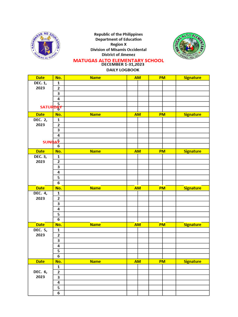 DAILY LOGBOOK | PDF | Philippines | Public Administration