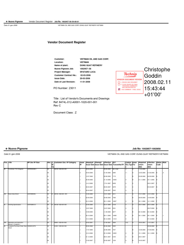8474L-012-A0001-1020-001-001-C List of Vendor Documents and Drawing C-1201 C1202 | PDF ...