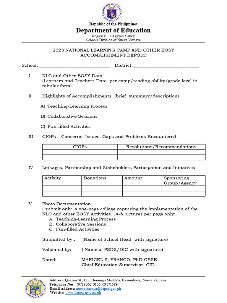 NLC EOSY Accomplishment Report 2023 | PDF | Career & Growth | Social ...