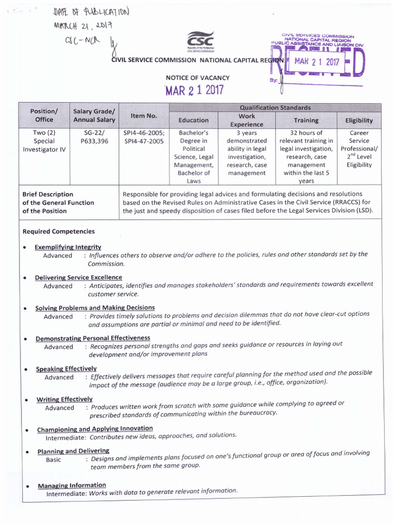 Special Investigator Iv (CSC-NCR) | PDF