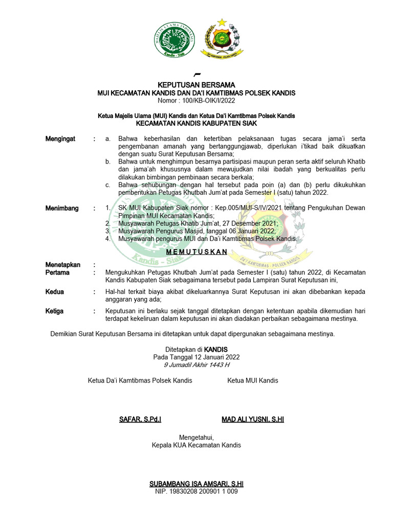 SK Petugas Khatib | PDF