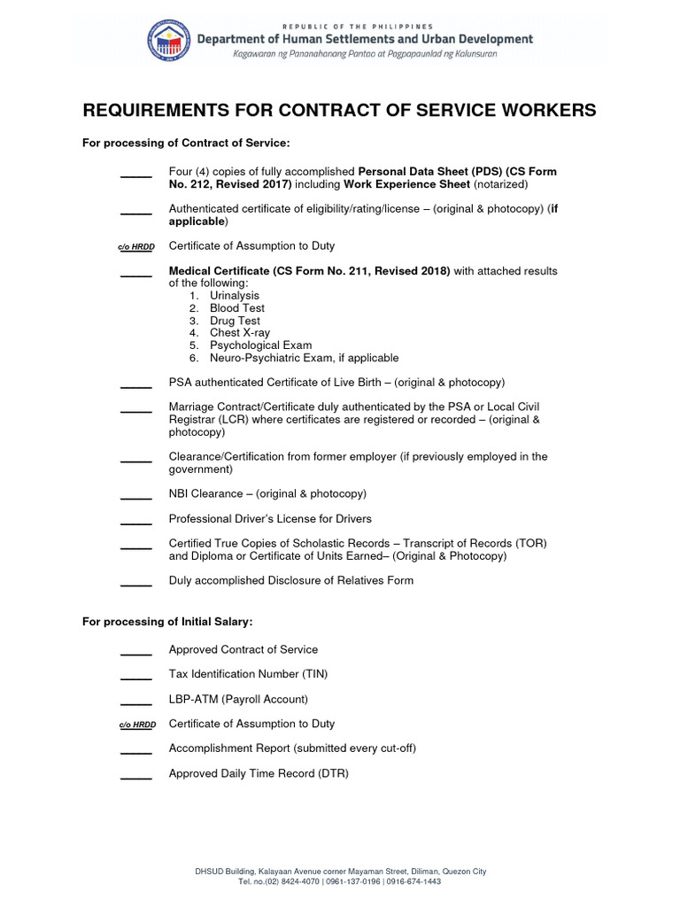 Official List of Requirements For COS Workers | PDF