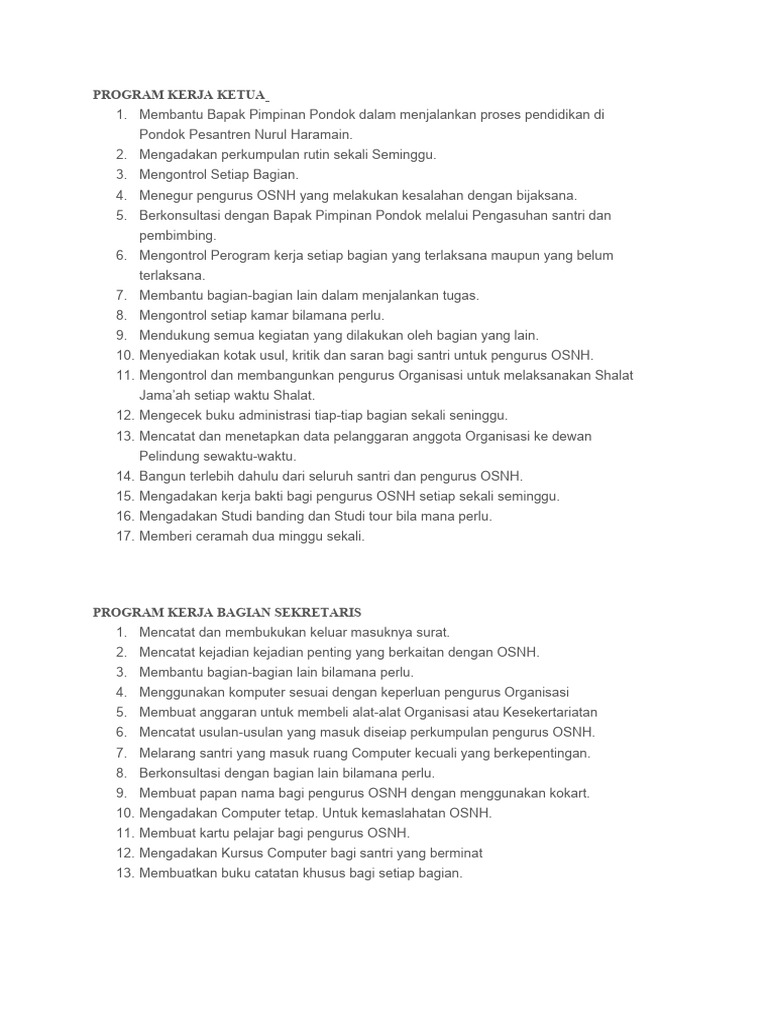 Contoh Program Kerja Organisasi | PDF