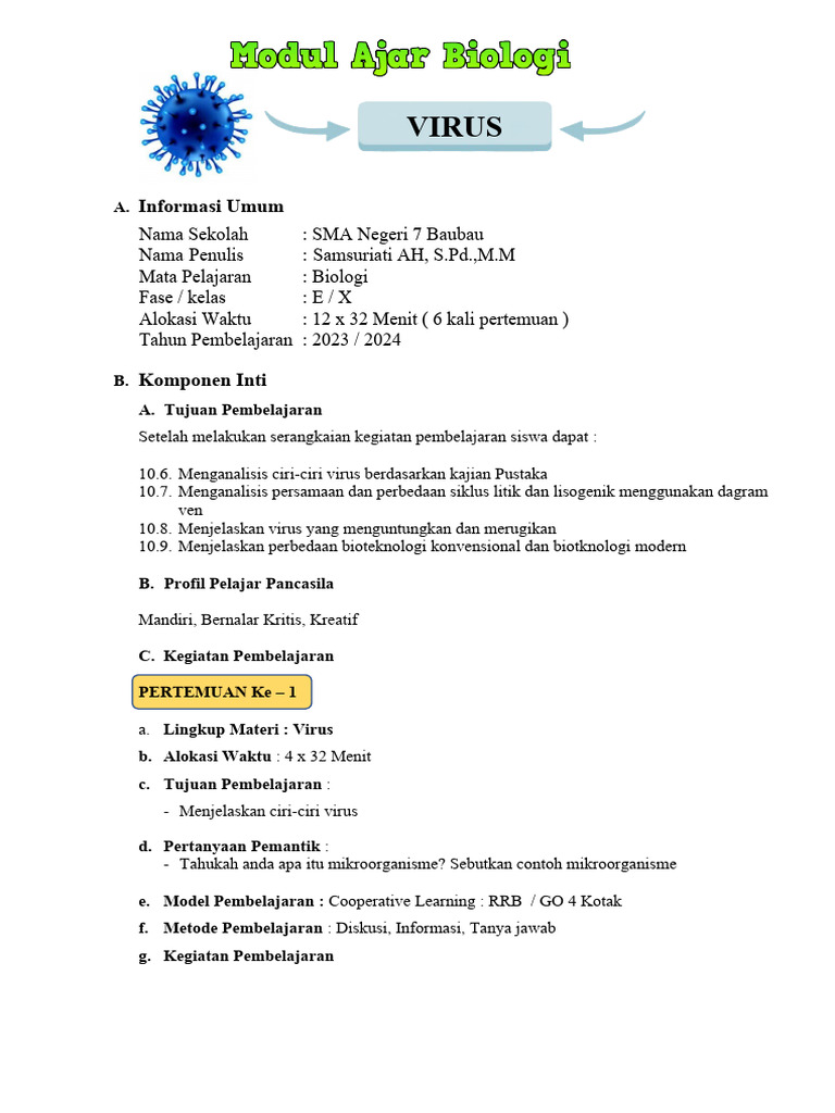 Modul Ajar Virus | PDF | Karier & Perkembangan