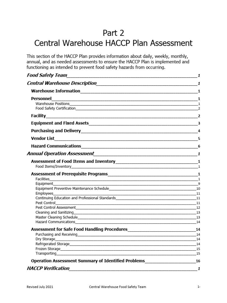 Part 2 Haccpplan - Assessment - CW - FINAL | PDF | Safety