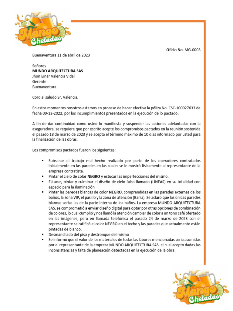 Oficio No MG-0003 | PDF