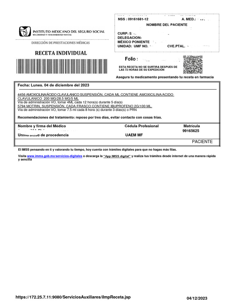 Receta Imss | PDF | Cuidado de la salud | Tratamientos médicos
