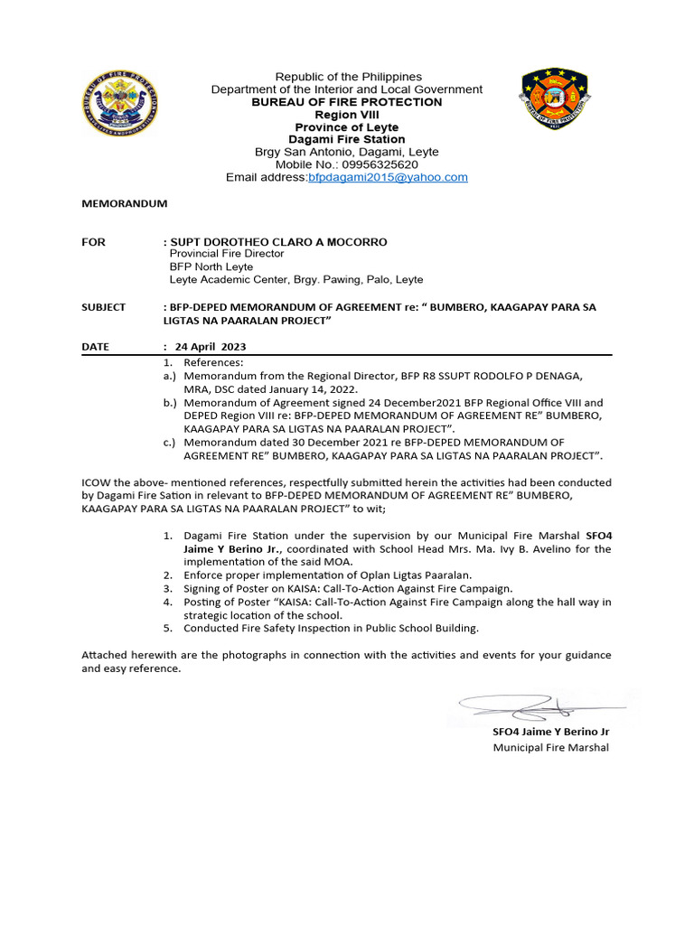 BFP-DEPED Agreement on Fire Safety Project | PDF | Civil Defense ...