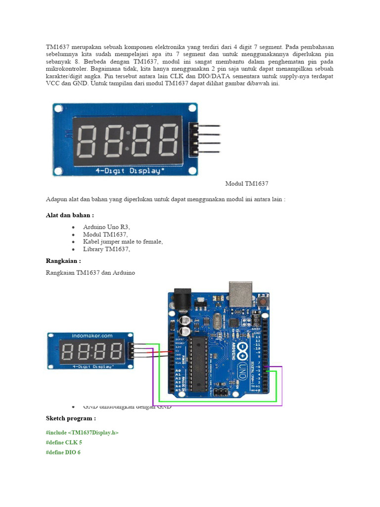 TM1637 Merupakan Sebuah Komponen Elektronika Yang Terdiri Dari 4 Digit 7 Segment | PDF | Komputer