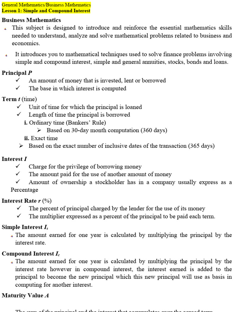 Lesson 1.1 Simple Interest Visual Aid | PDF | Interest | Compound Interest
