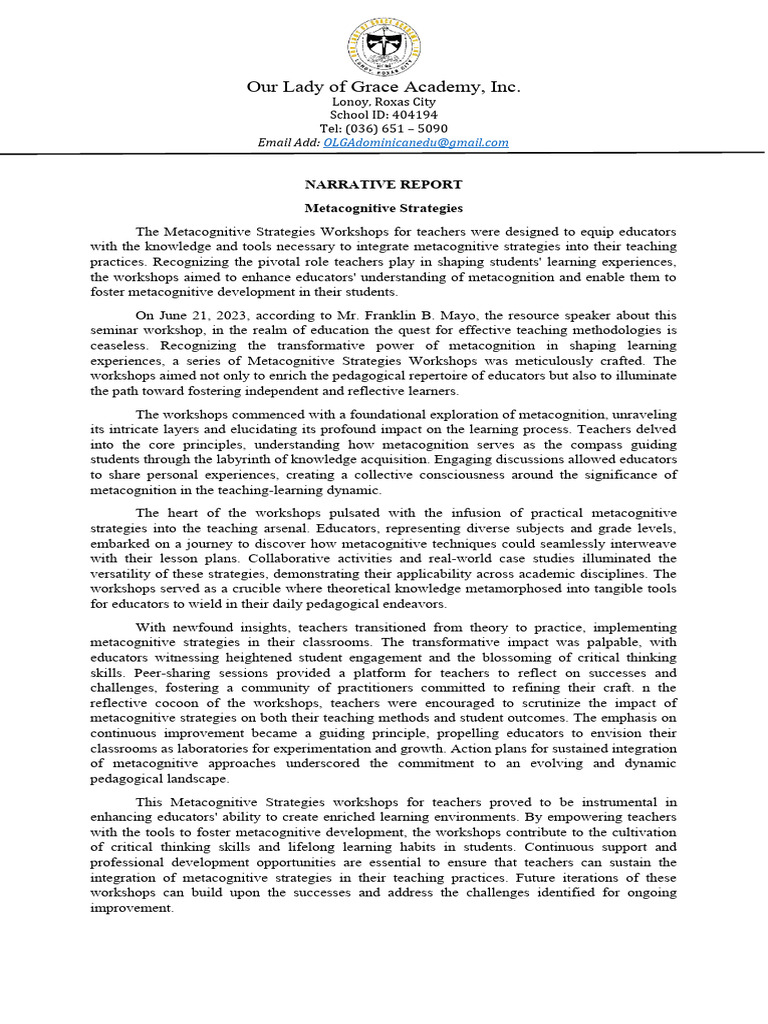 Narrative Report | PDF | Teachers | Learning