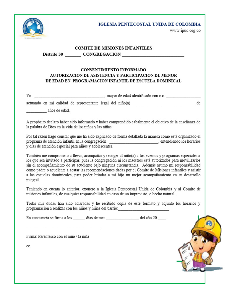 Consentimiento Informado para Niños en IPUC | PDF | Salud y bienestar ...