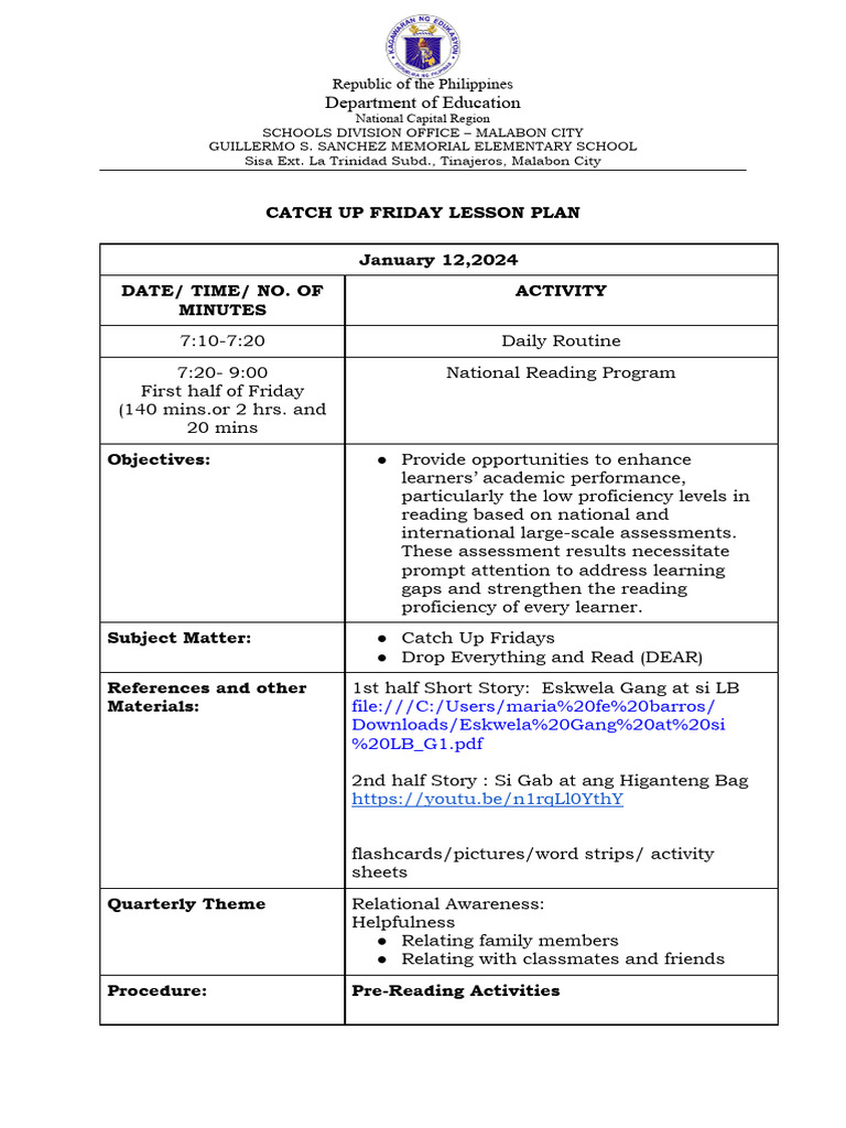 Catch Up Friday - Plan | PDF | Education Theory | Neuroscience