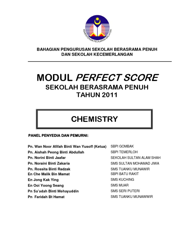 Perfect Score SPM Chemistry 2011 | PDF | Chemical Compounds | Oxide