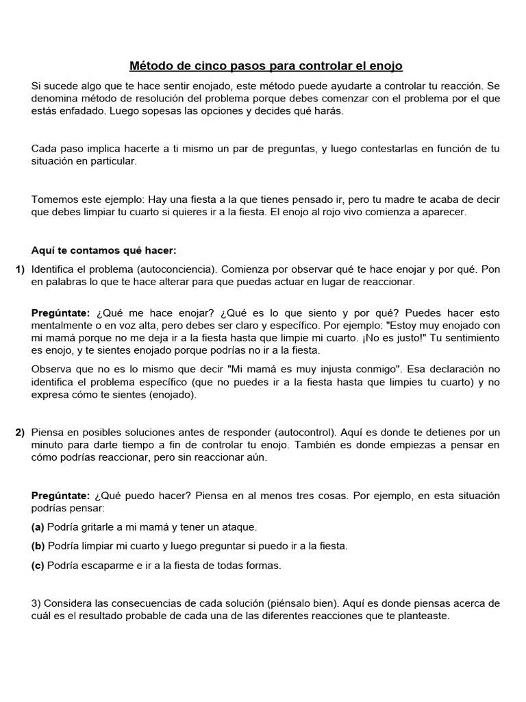 Método de Cinco Pasos para Controlar El Enojo | PDF | Relaciones ...