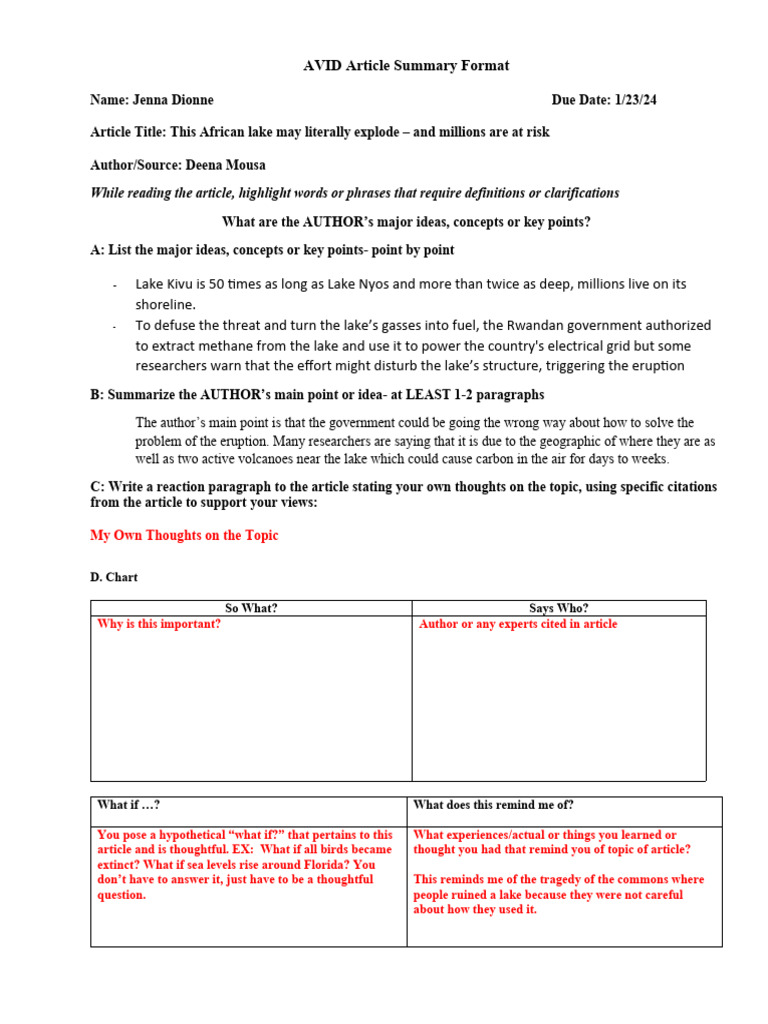 AVID Article Summary Format 1:24 | PDF