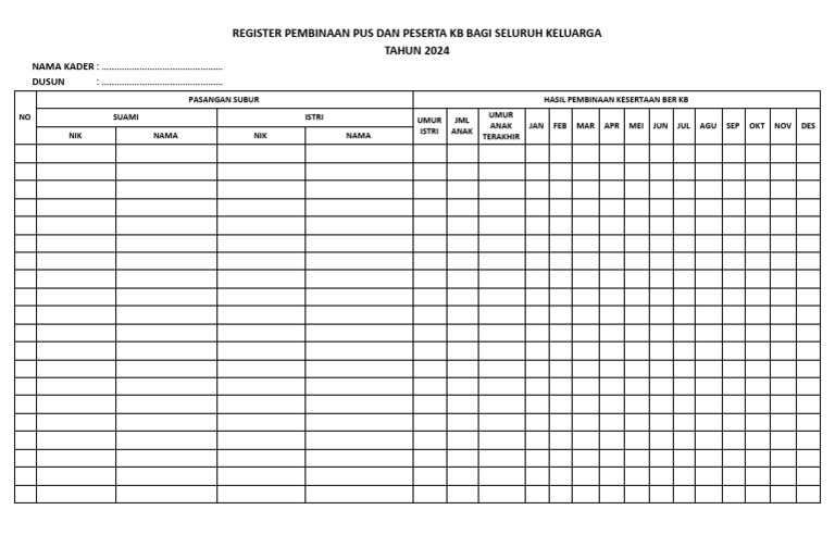 Register Pembinaan Pus Dan Peserta KB Bagi Seluruh Keluarga | PDF