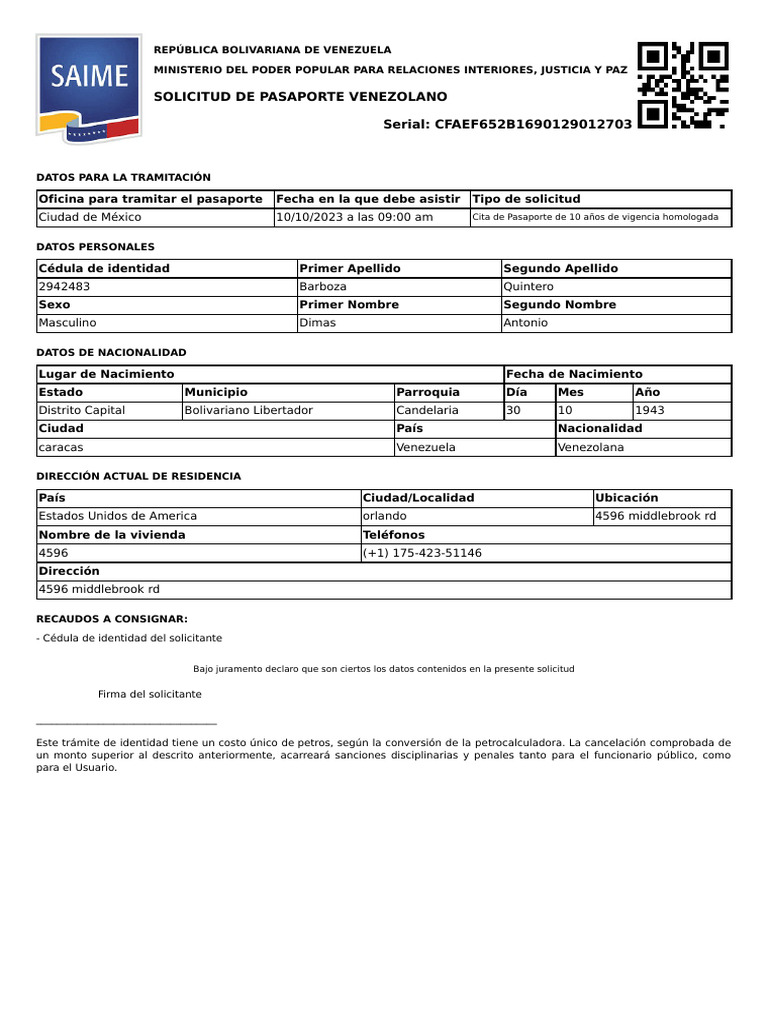 "Requisitos Constancia Cita SAIME" PDF | PDF | Venezuela | Gobierno y personalidad