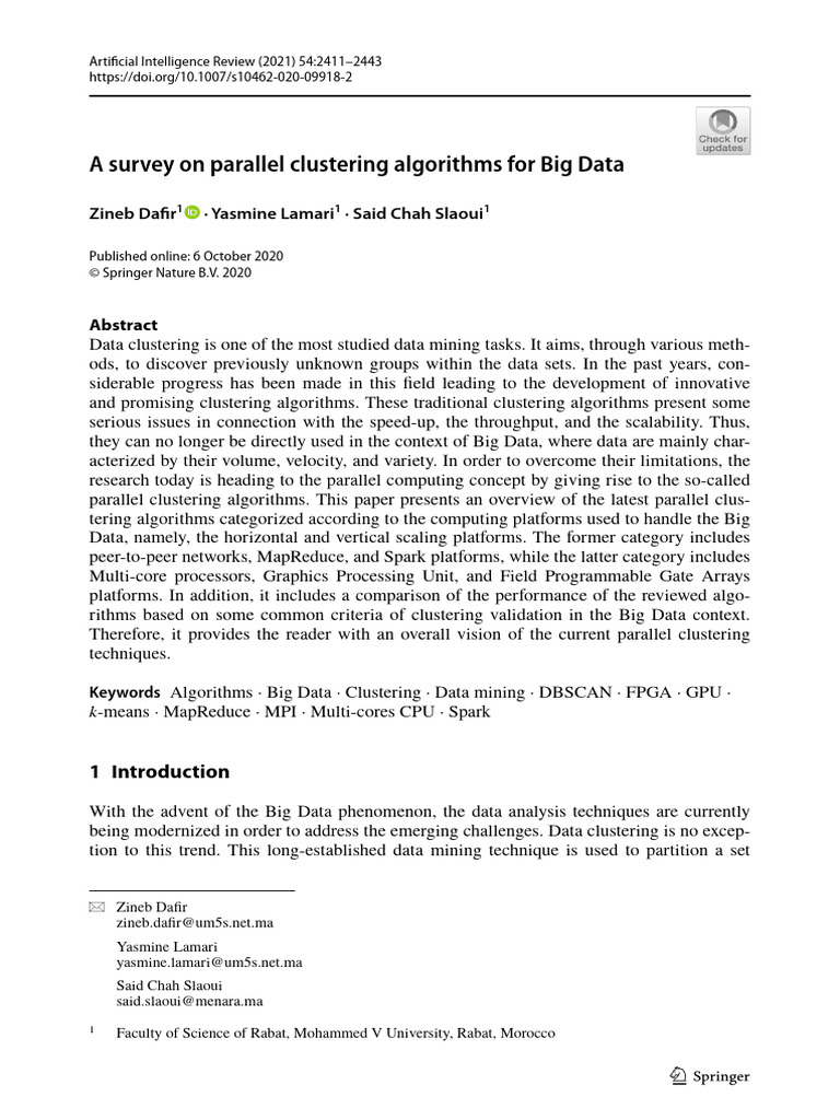 A Survey On Parallel Clustering Algorithms For Big Data | PDF