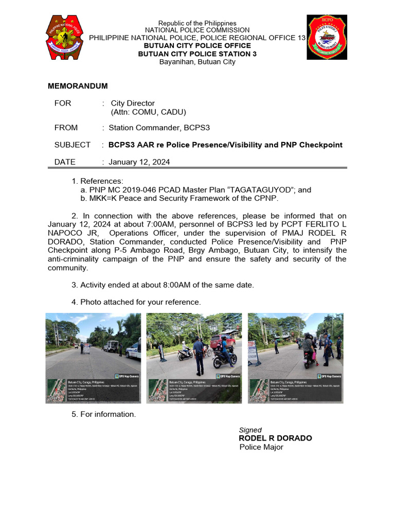 BCPS3 AAR on PNP Checkpoint Activity | PDF