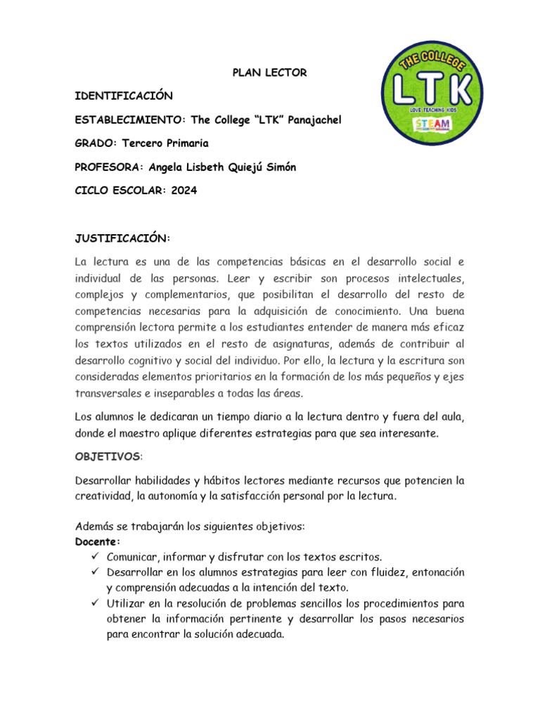 Plan lector 3ro | PDF | Comprensión lectora | Escritura