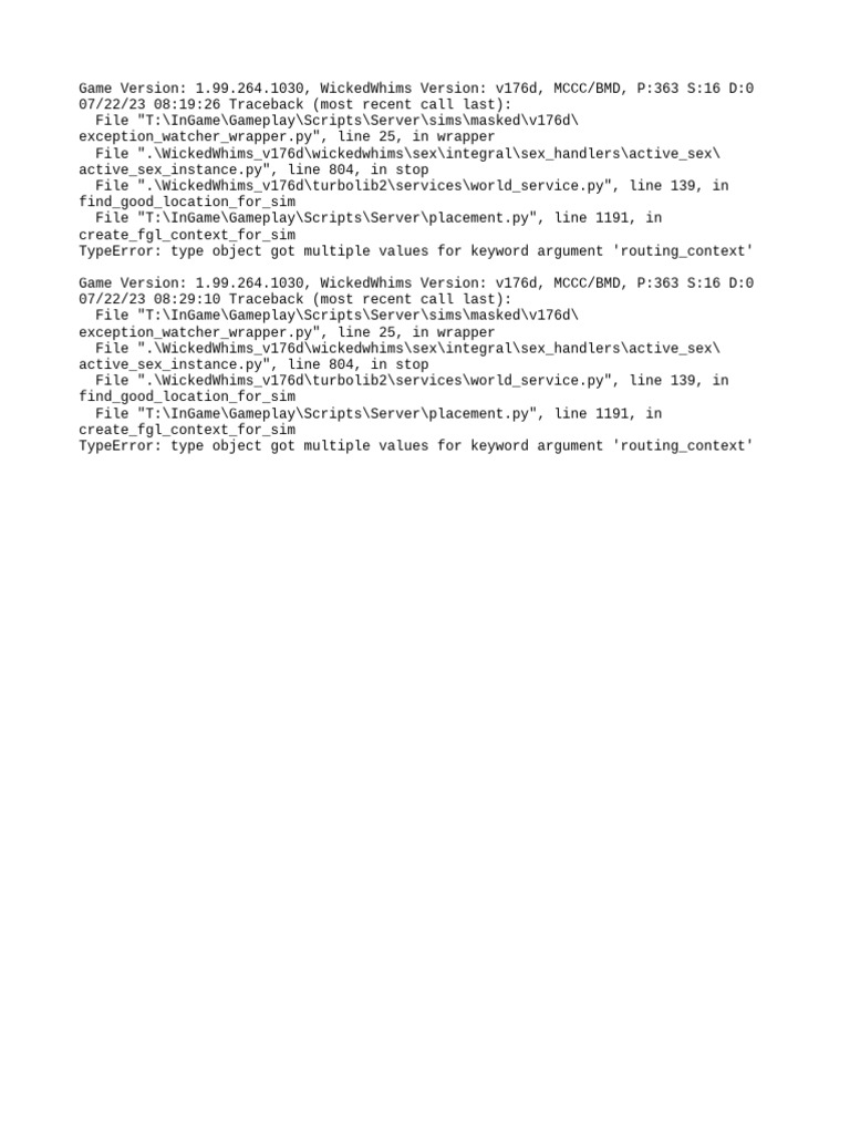 WickedWhims v176d Exception | PDF