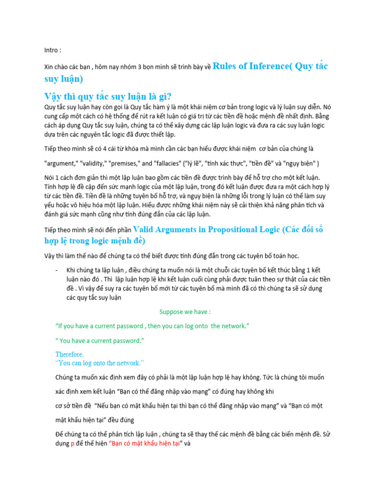 Rules of Inference (Quy tắc suy luận) Vậy thì quy tắc suy luận là gì? | PDF