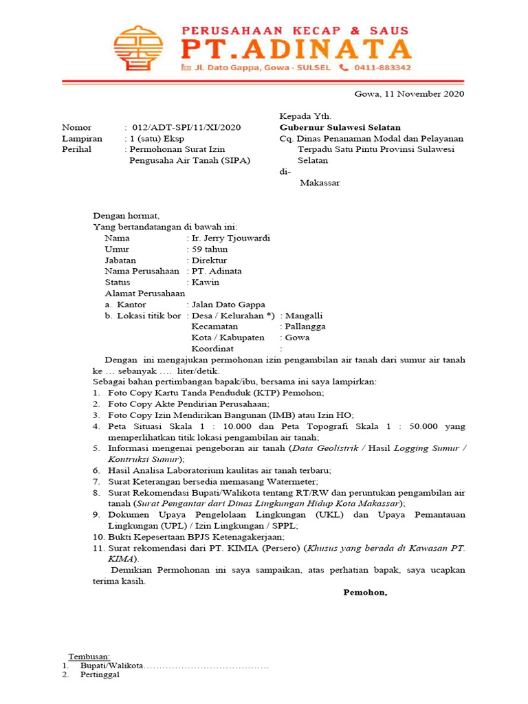 Permohonan Izin Air Tanah Gowa | PDF