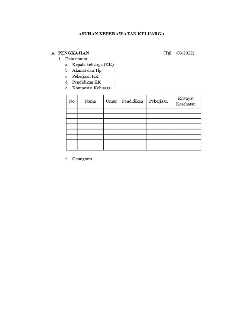 Format Asuhan Keperawatan Keluarga | PDF