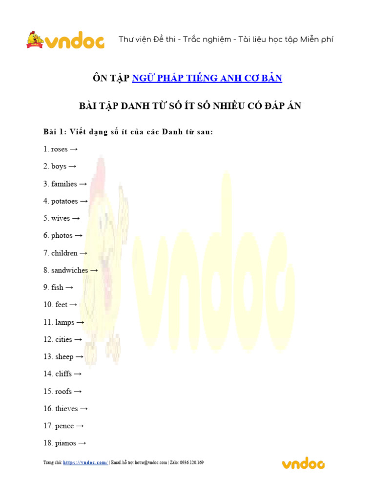 Bai Tap Danh Tu So It Va So Nhieu Trong Tieng Anh | PDF