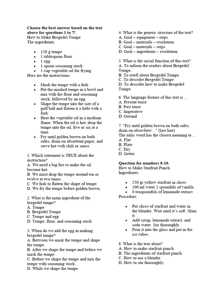 Choose The Best Answer Based On The Text Above For Questions 1 To 7 ... Choose The Best Answer Based On The Text Above For Questions 1 To 7 ...