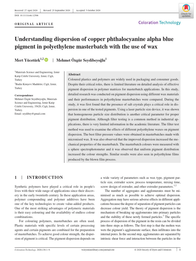 Understanding Dispersion of Copper Phtha | PDF | Polymers | Chlorine