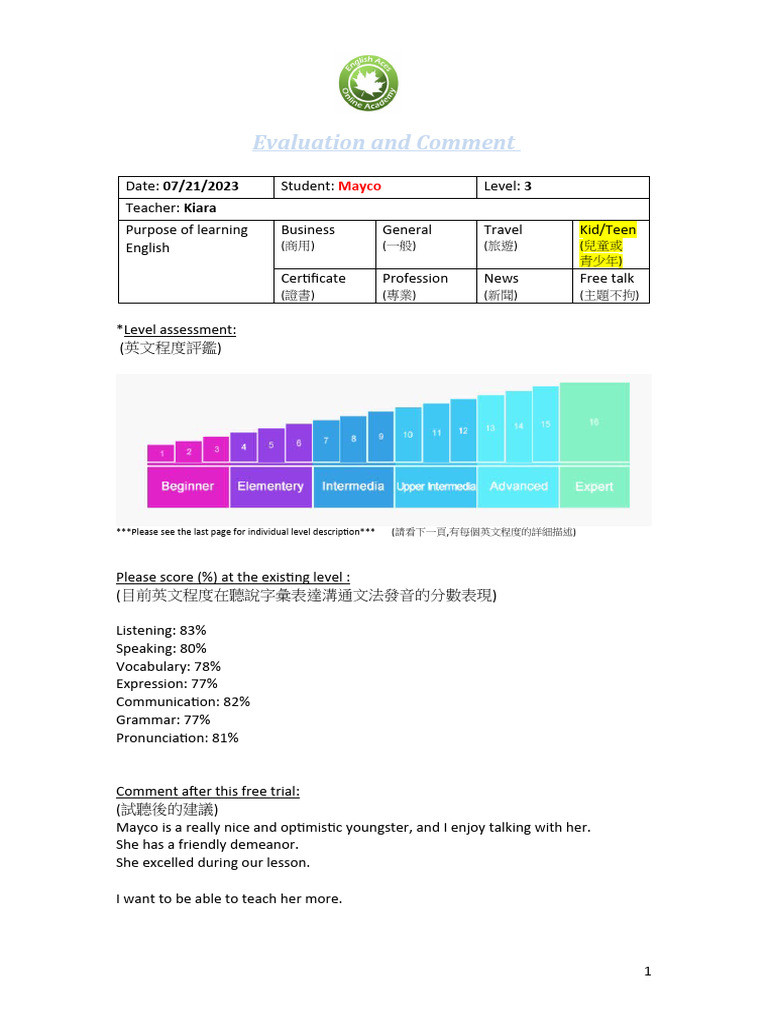 Evaluation For Mayco | PDF | Vocabulary | Cross Cultural Communication