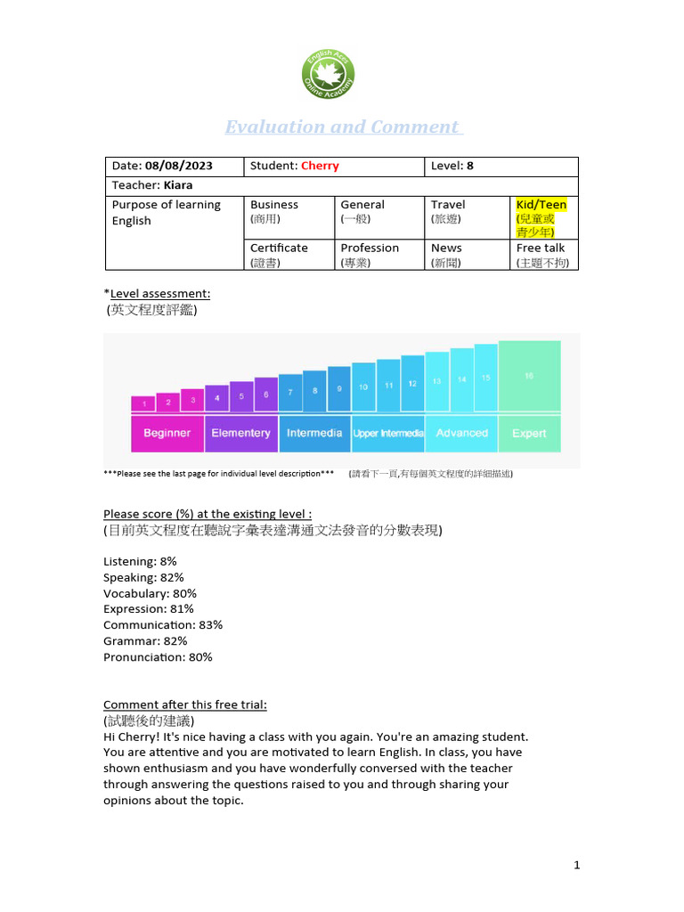 Evaluation For Cherry | PDF
